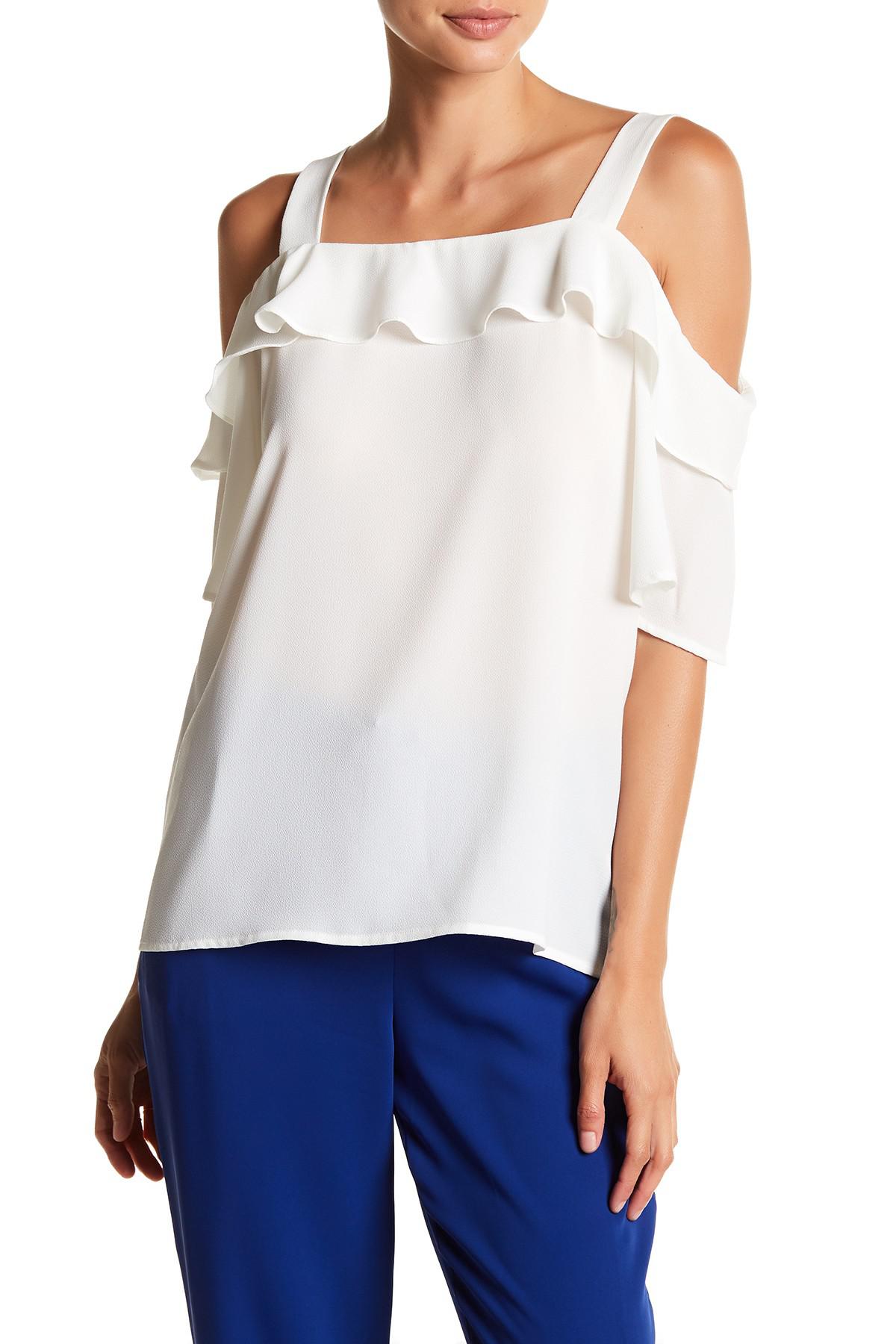 Lyst Cece By Cynthia Steffe Ruffle Cold Shoulder Blouse In White