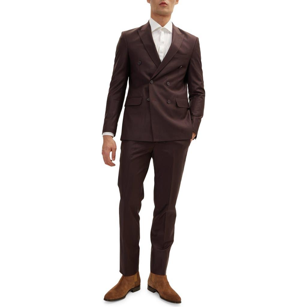 Ron Tomson Pinstripe Merino Wool Double Breasted Tuxedo in Red for Men ...