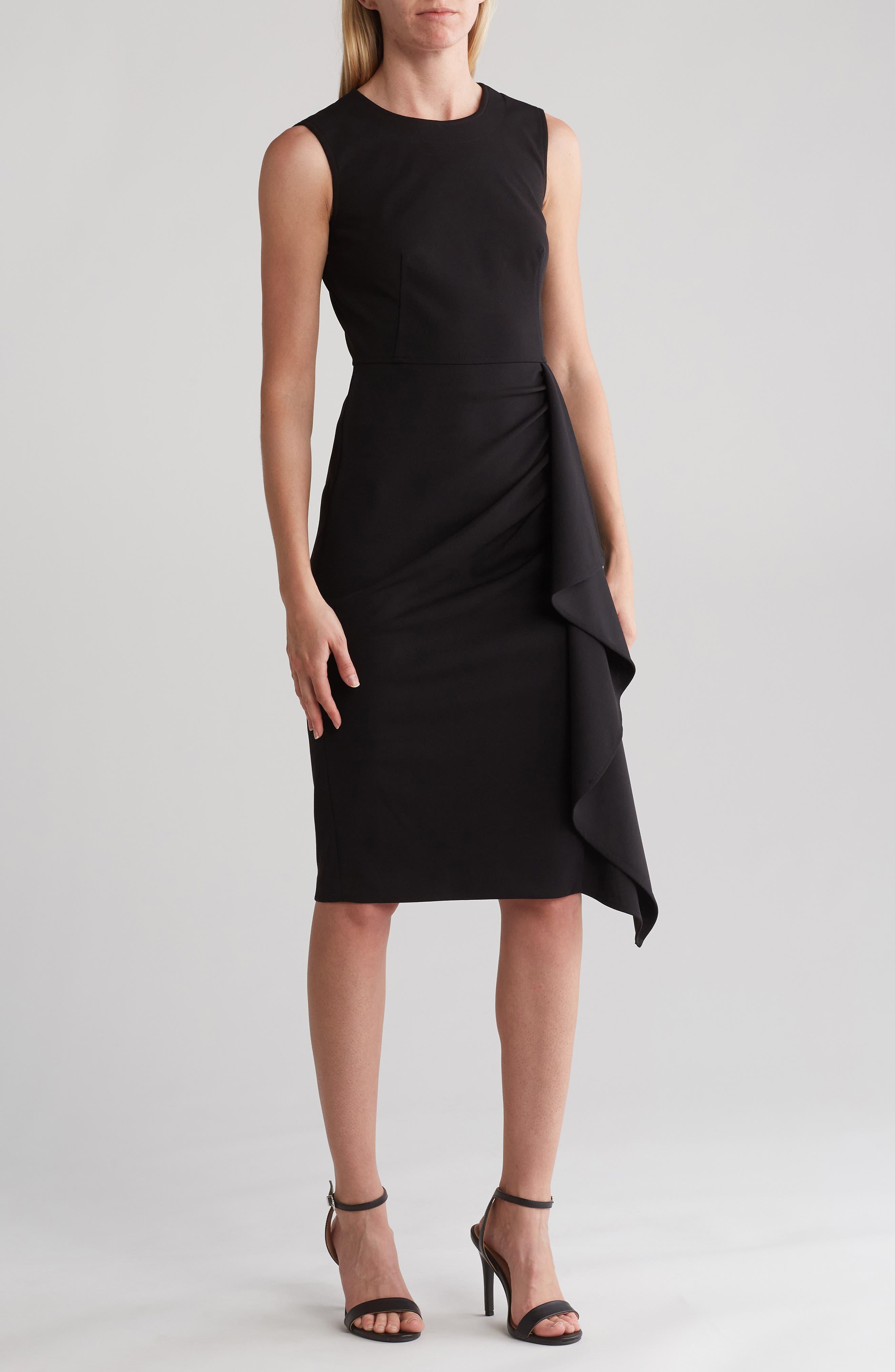 Calvin Klein Ruffle Sheath Dress In Black Lyst