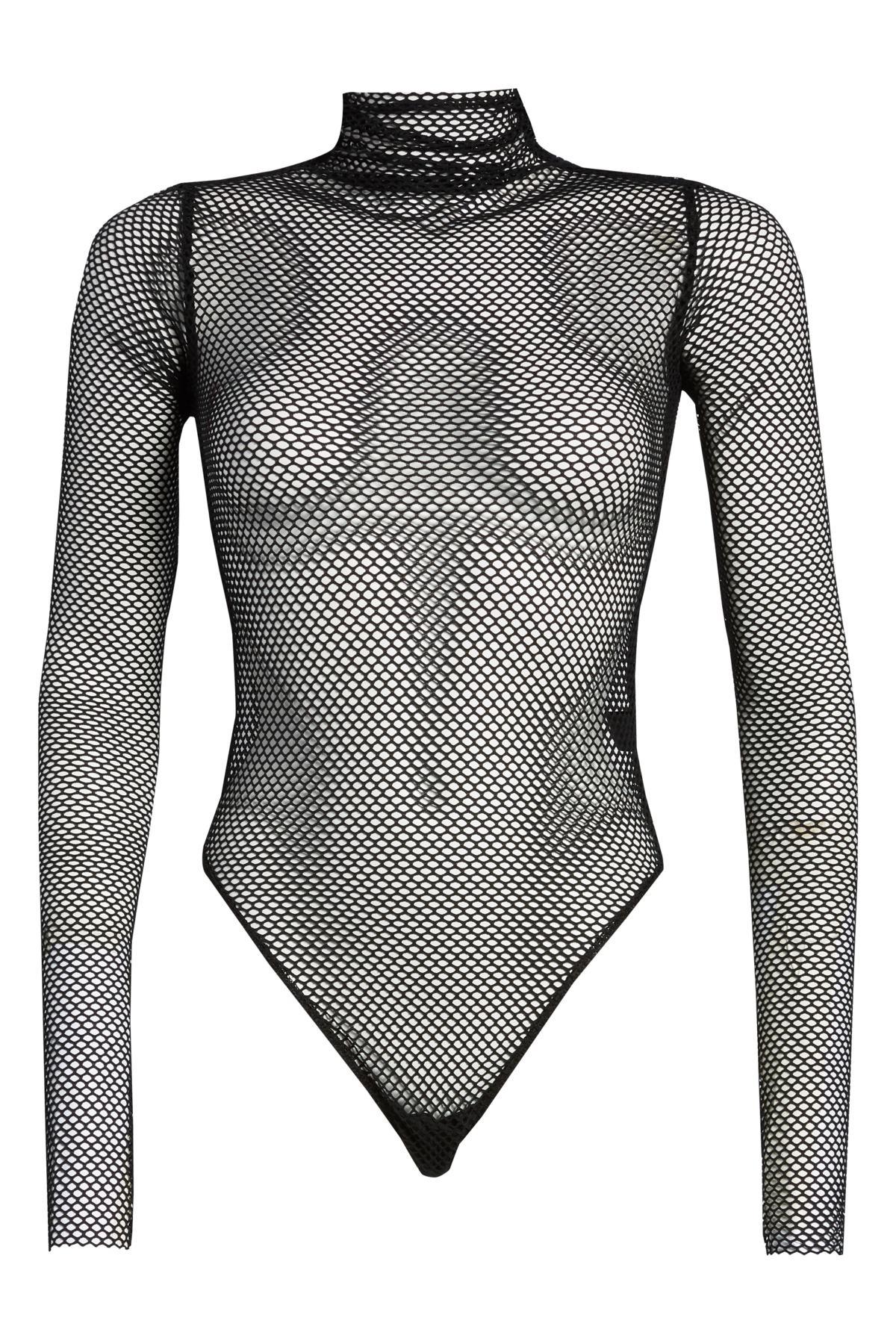 GOOD AMERICAN Synthetic Mock Neck Fishnet Bodysuit (regular & Plus Size ...