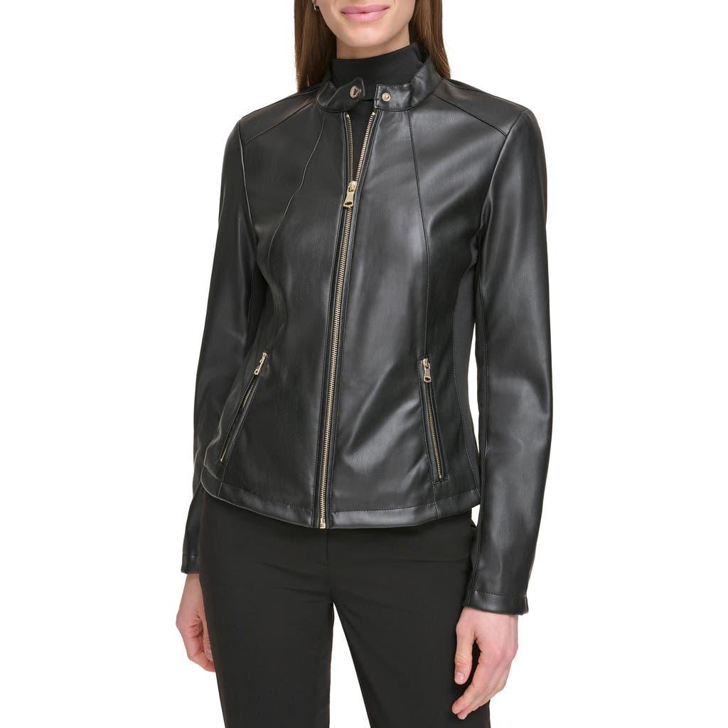Calvin Klein Faux Leather Moto Jacket in Black Lyst