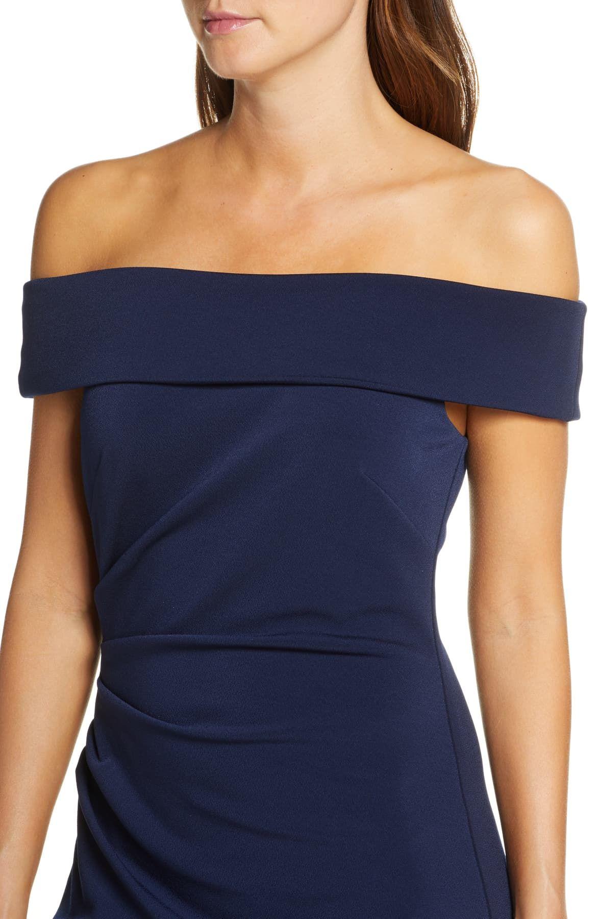 Vince Camuto Off The Shoulder Crepe Sheath Dress In Navy Blue Lyst