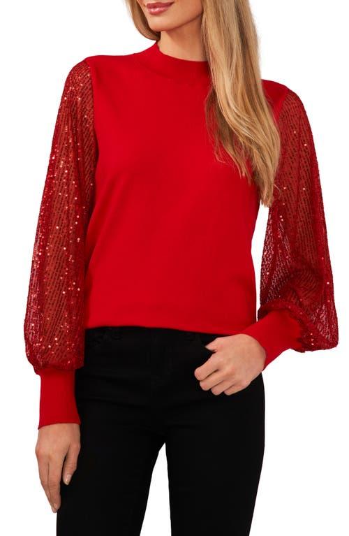 Cece Sequin Sleeve Mock Neck Sweater in Red | Lyst