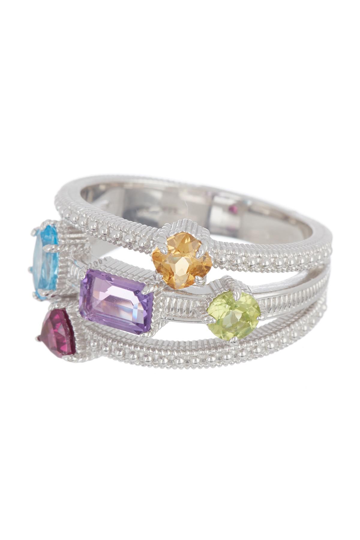 Judith Ripka Sapphire Ruby Emerald Twisted Cable Sterling Silver Ring ...