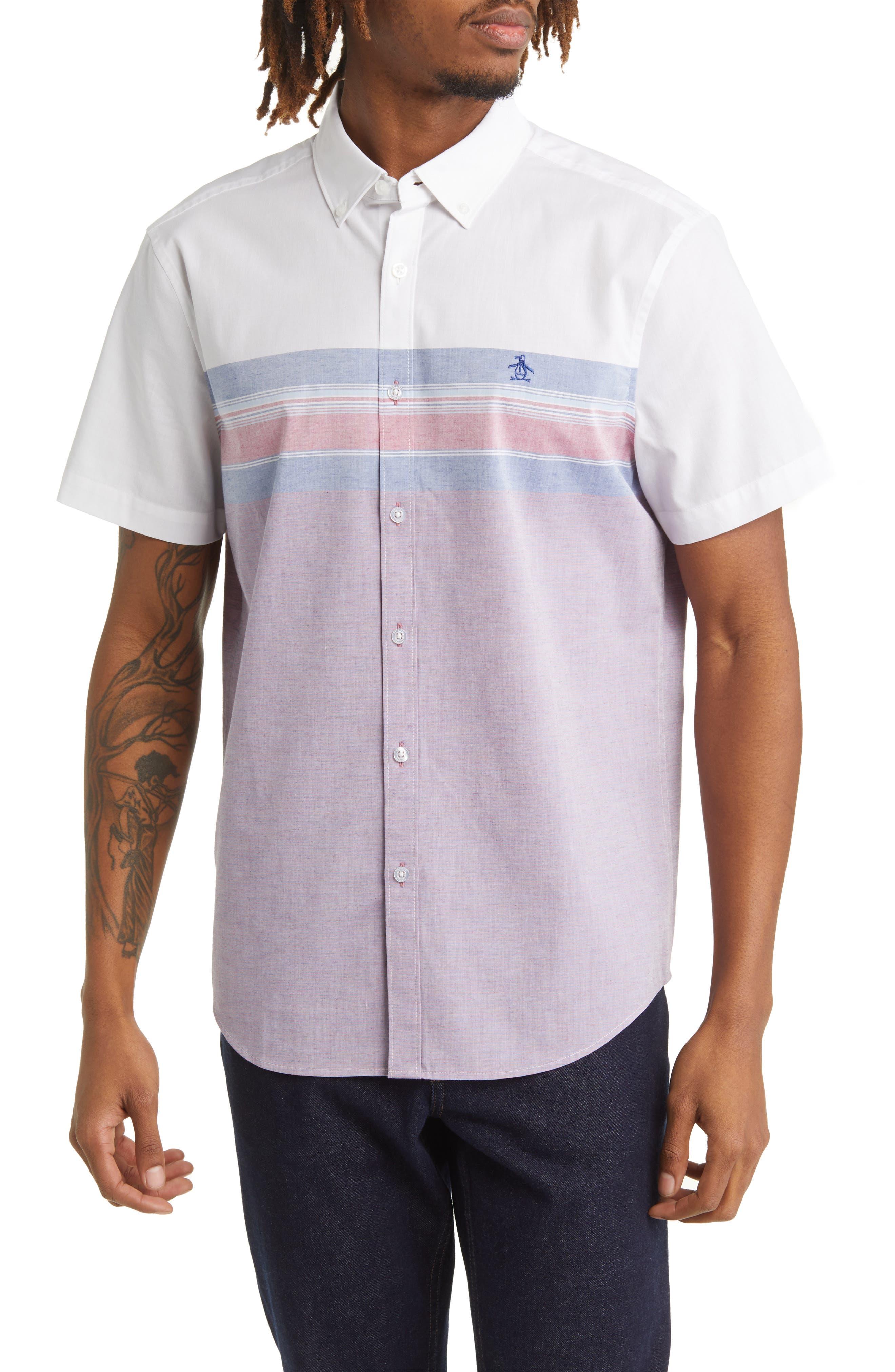Original Penguin Stripe Short Sleeve Poplin Button-up Shirt in White ...