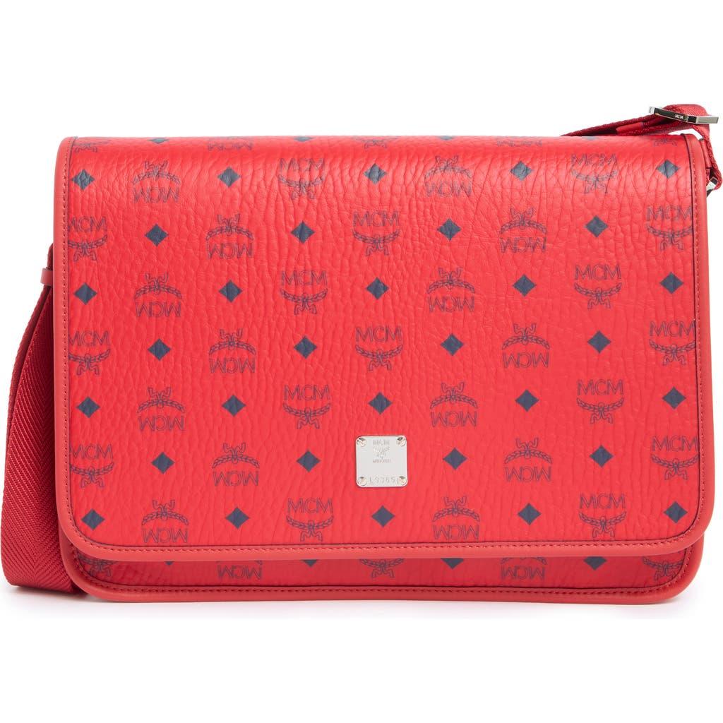 MCM Aren Logo Print Messenger Crossbody Bag in Red | Lyst