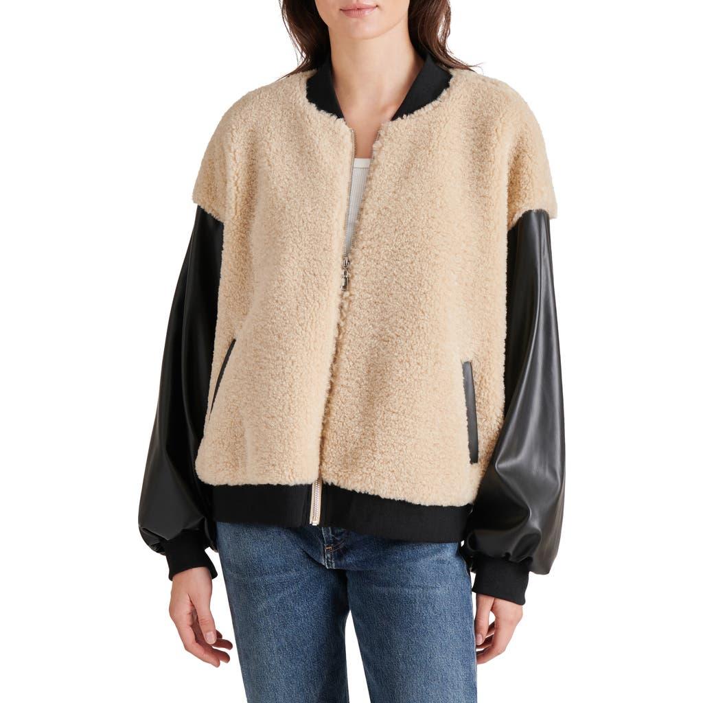 BB Dakota Faux Shearling & Faux Leather Bomber Jacket in Natural | Lyst