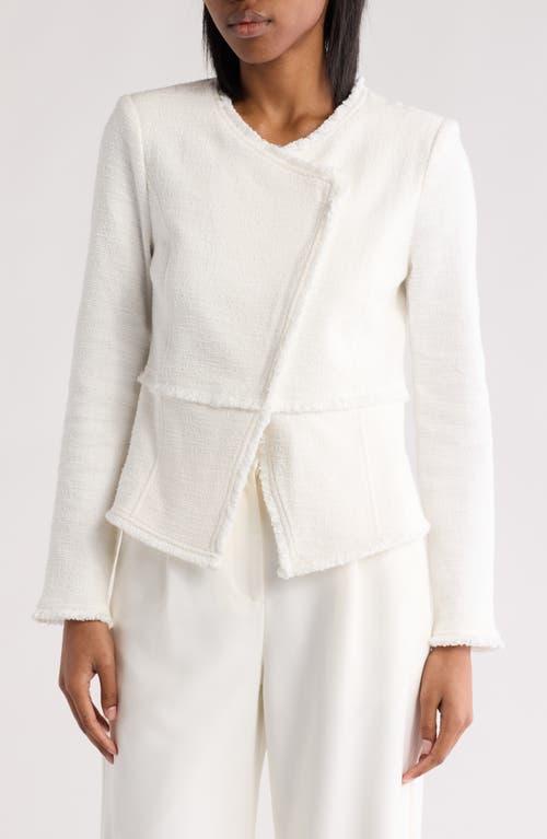 Amanda + Chelsea Fringe Tweed Moto Jacket in White | Lyst