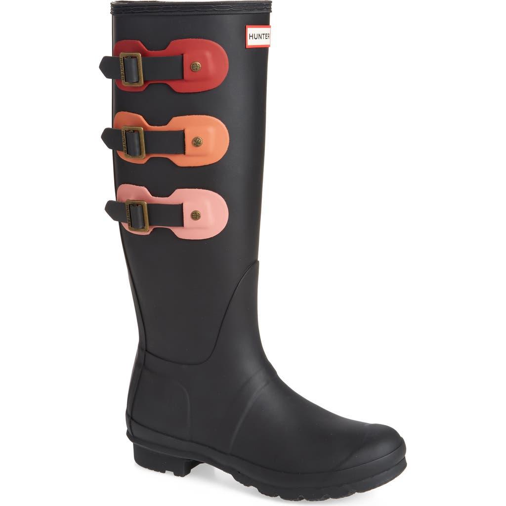 HUNTER Triple Buckle Tall Rain Boot in Black | Lyst