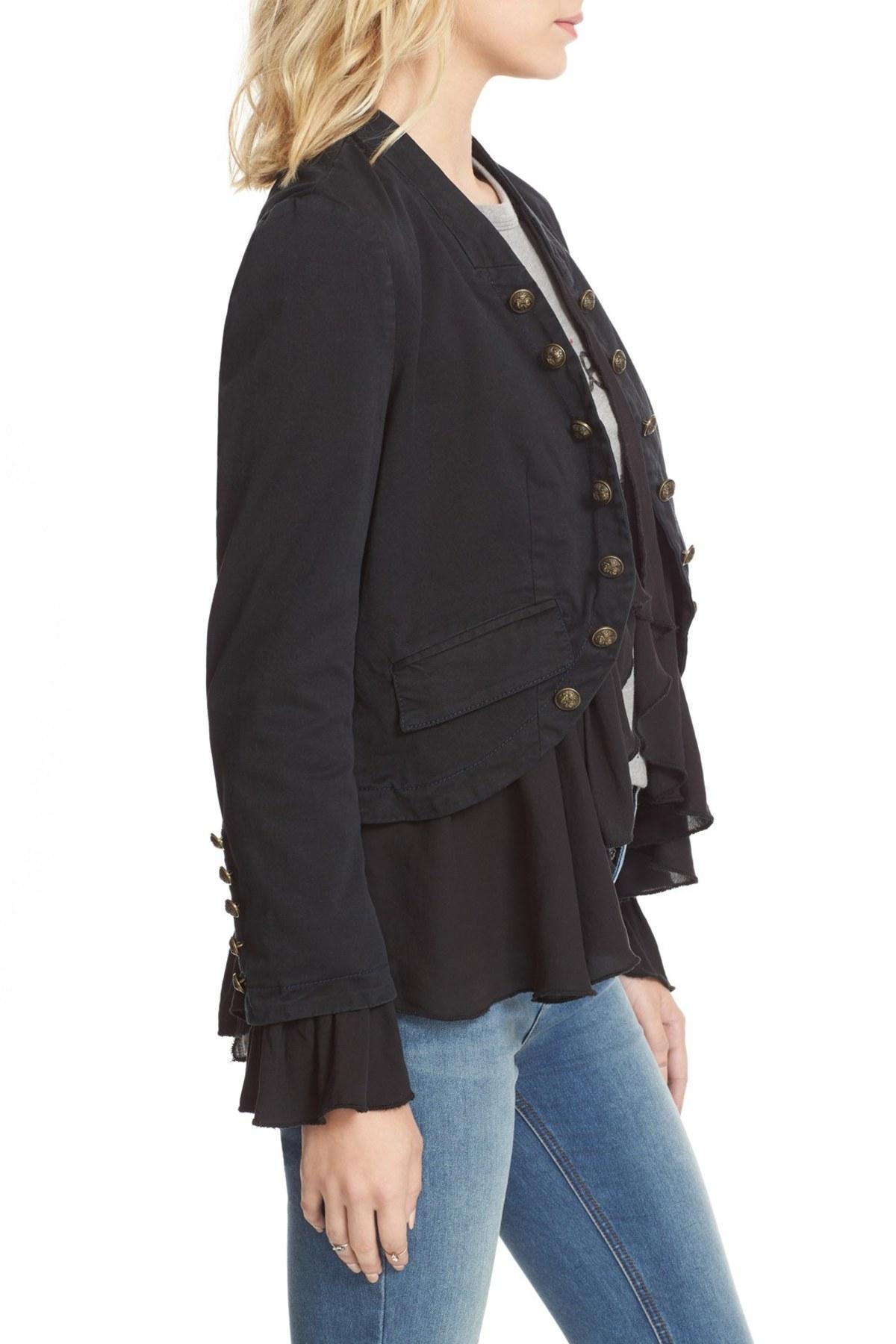 Free People Cotton Romantic Ruffle Jacket in Black - Lyst