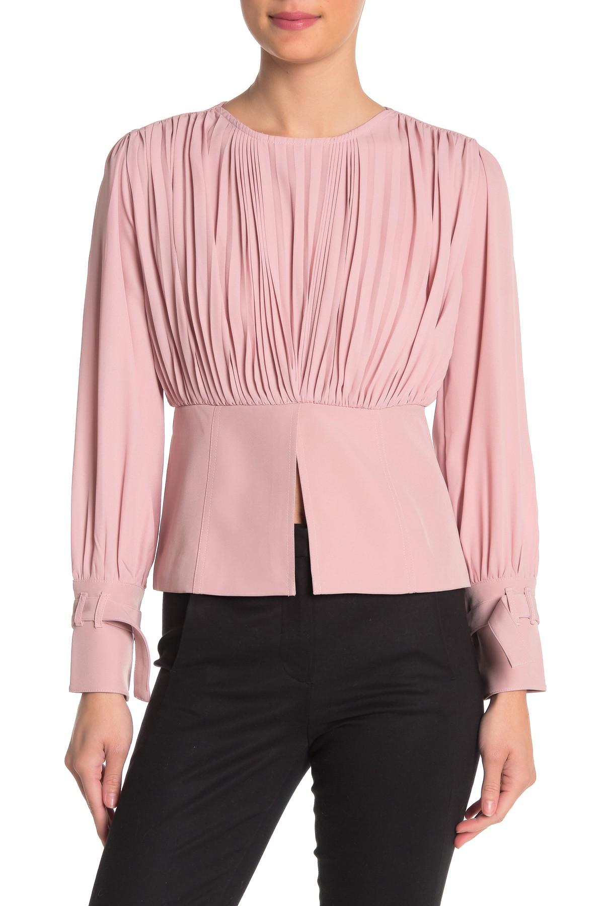 Gracia Gathered Long Sleeve Chiffon Blouse in Mauve (Purple) - Lyst