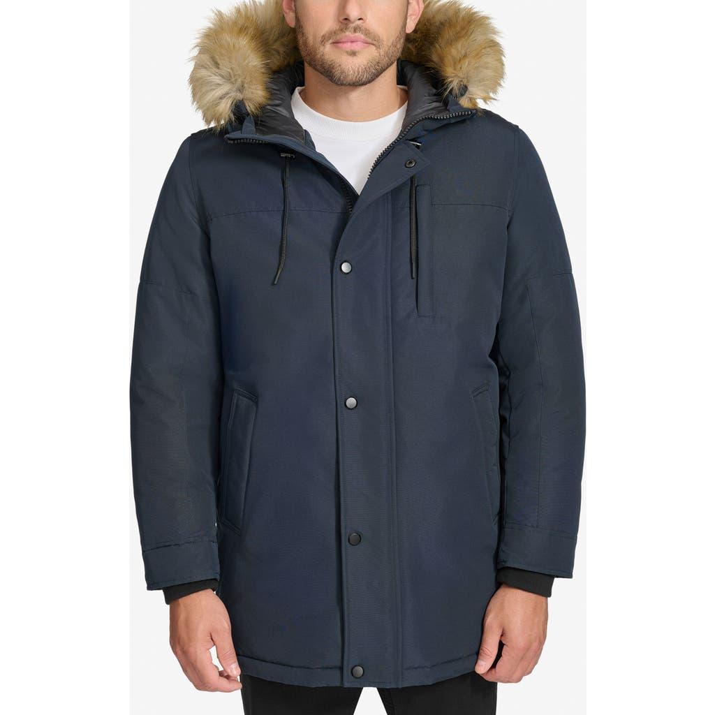 Calvin Klein Arctic Faux Fur Trim Parka in Blue for Men Lyst