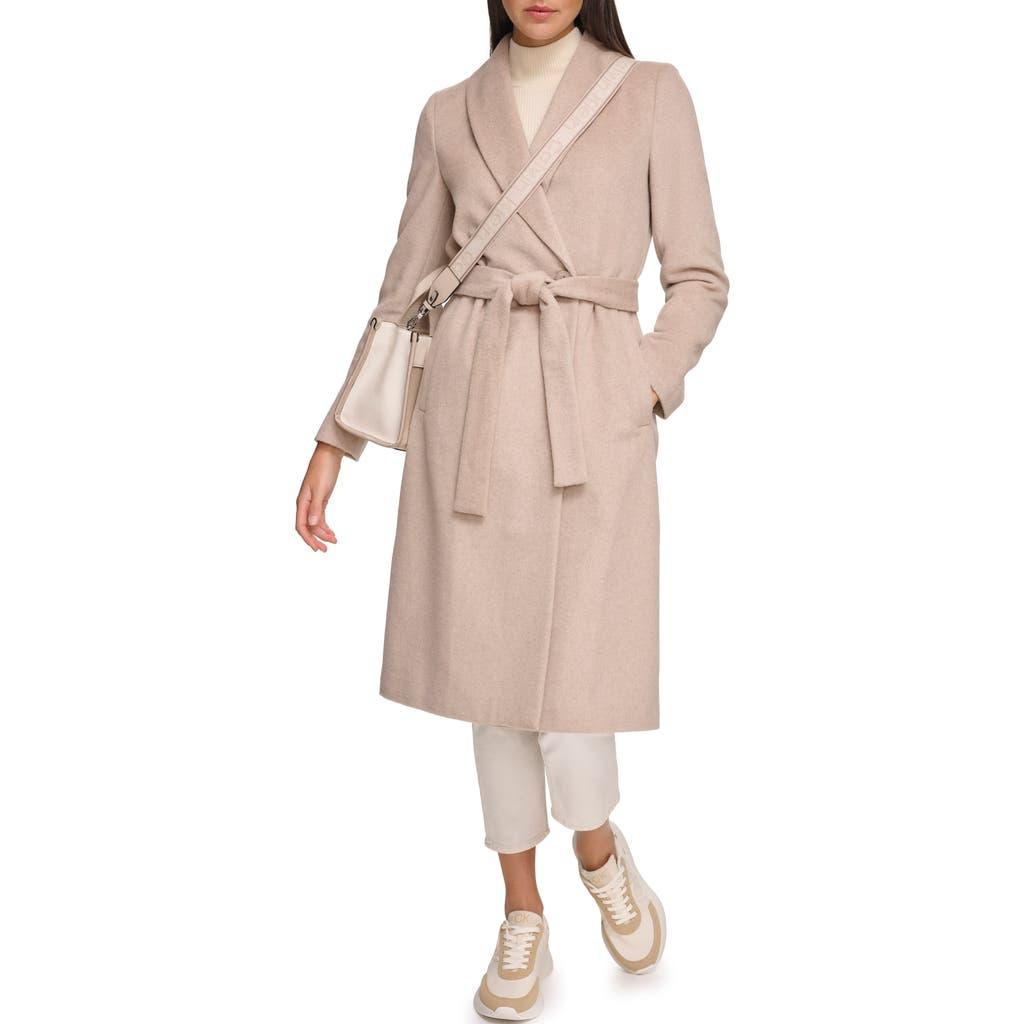 Calvin Klein B Luxe Tie Waist Wool Blend Coat in Natural | Lyst