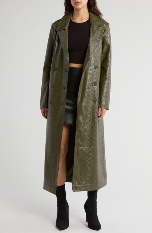 Blank NYC Snakeskin Embossed Faux Leather Trench Coat in Green | Lyst