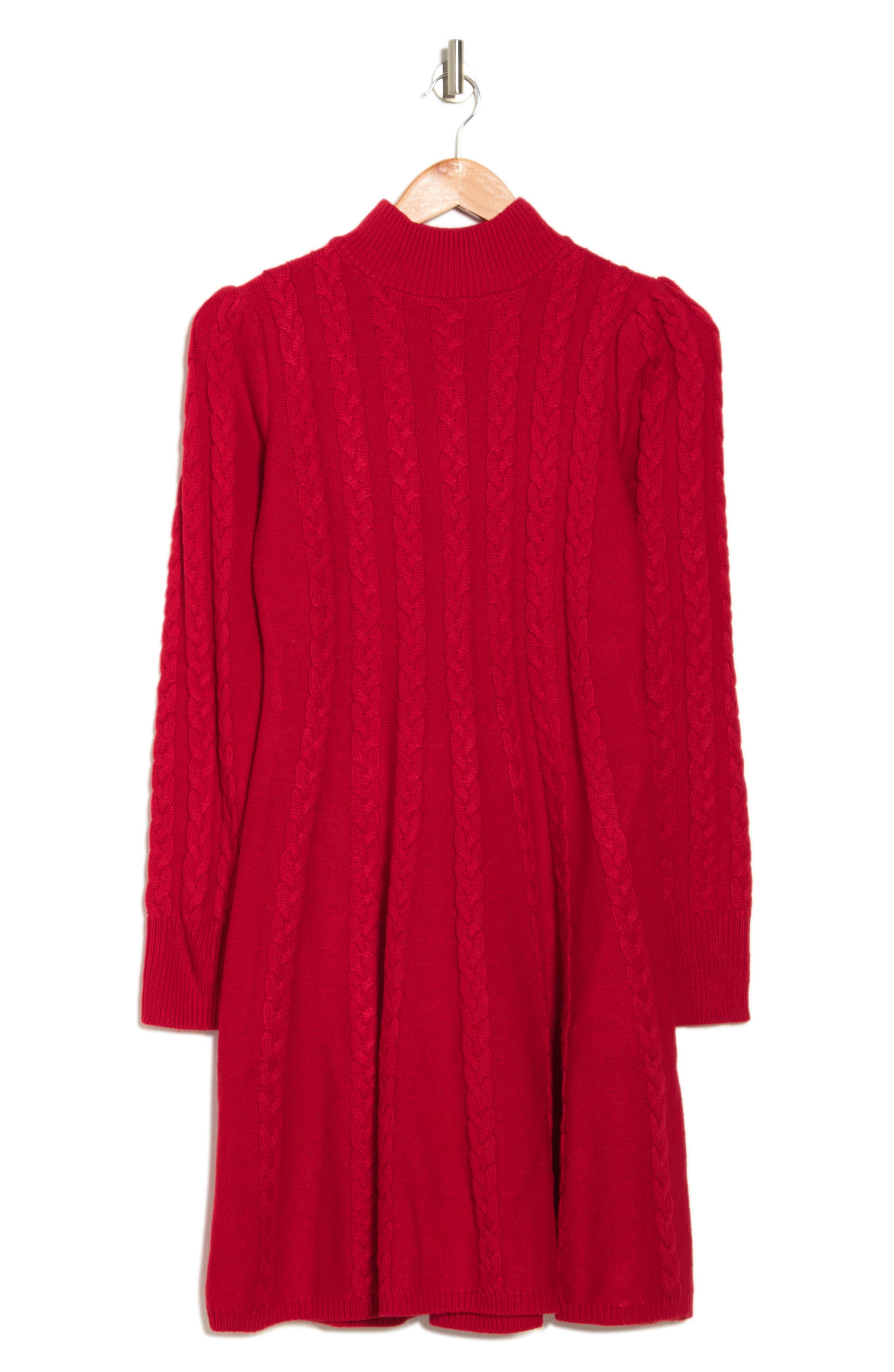 Eliza J Cable Knit Long Sleeve Fit And Flare Sweater Dress In Red At