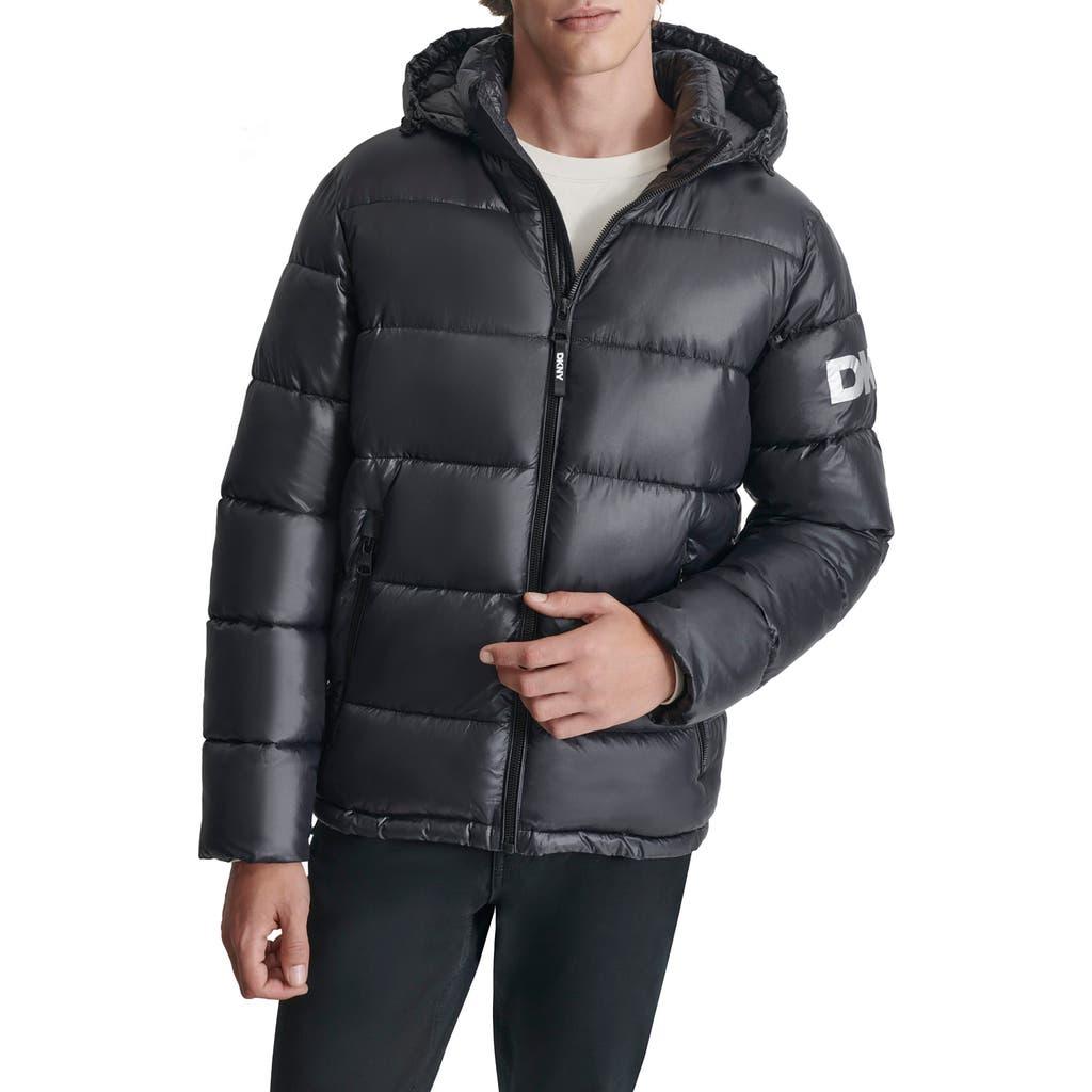 DKNY Hooded Nylon Puffer Jacket in Black for Men | Lyst