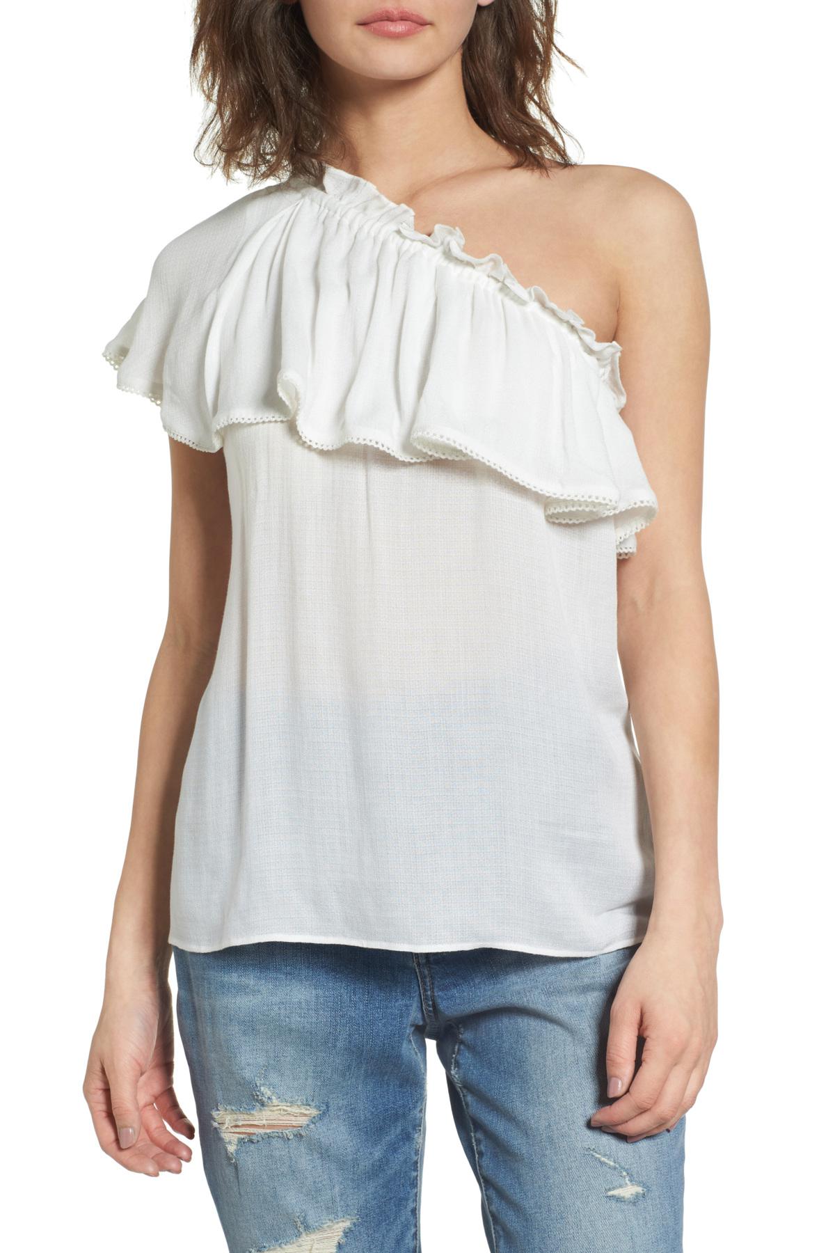 Lyst - Hinge One-shoulder Ruffle Top in White