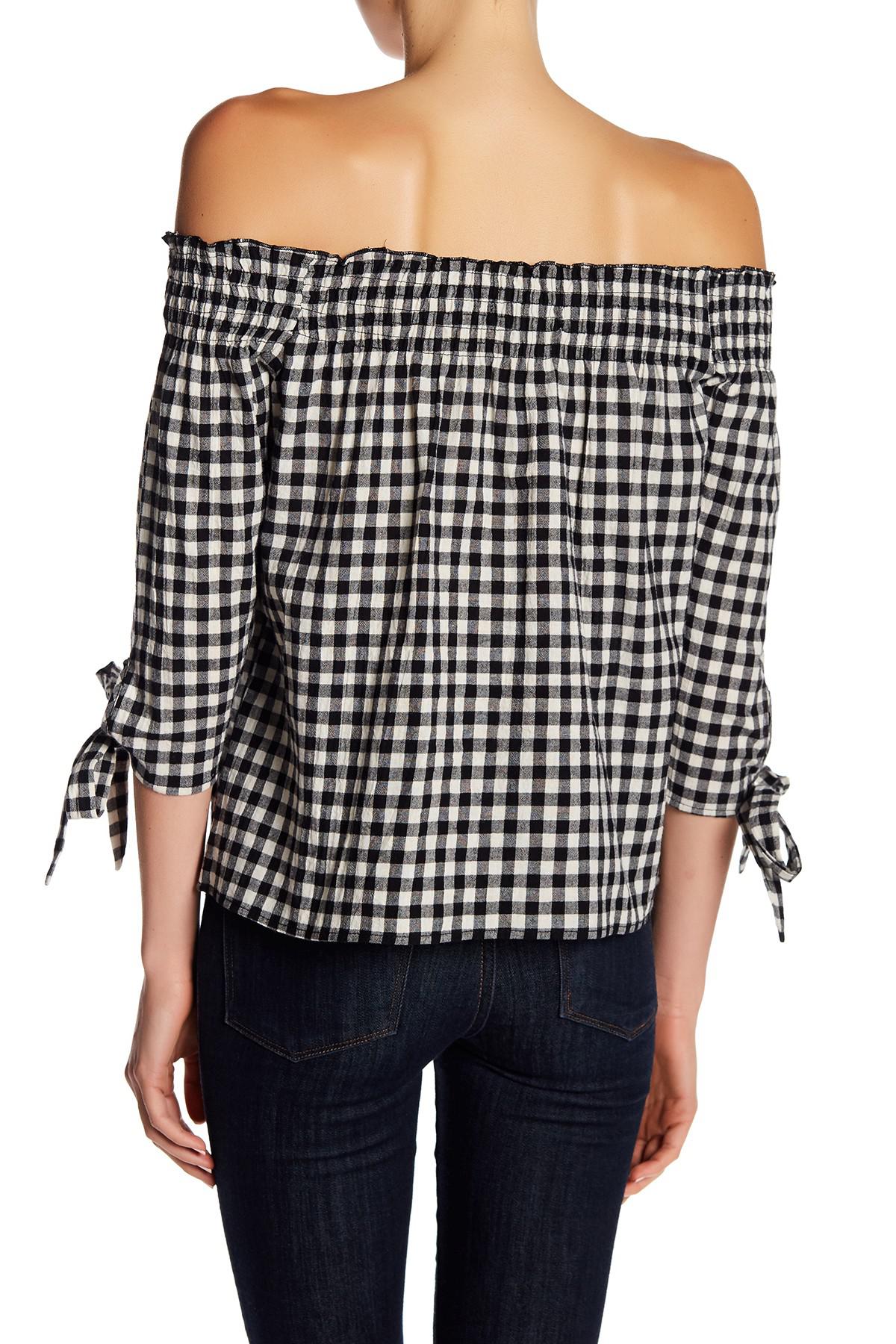 Gypsies And Moondust Cotton Gingham Off The Shoulder Top In Black Lyst