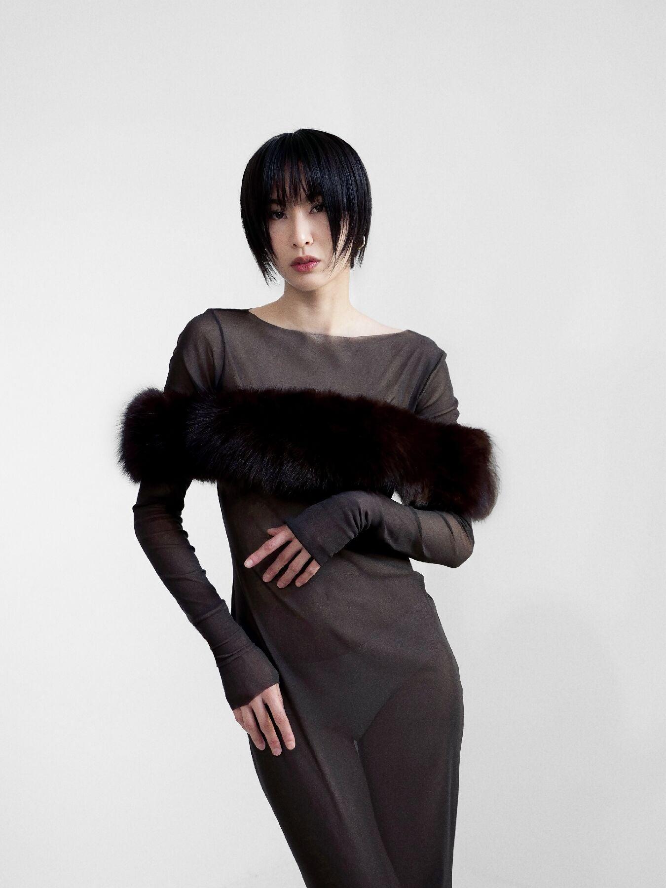 Atelier Adamian Censored Mink Sheer Maxi Gown in Black | Lyst