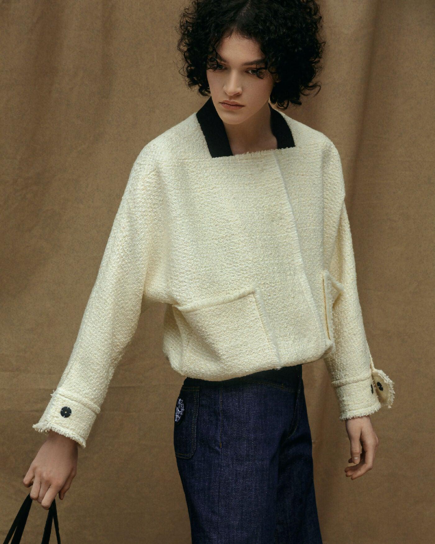 Studio ANNA LED Tweed Bomber Jacket Ss24 in Green | Lyst