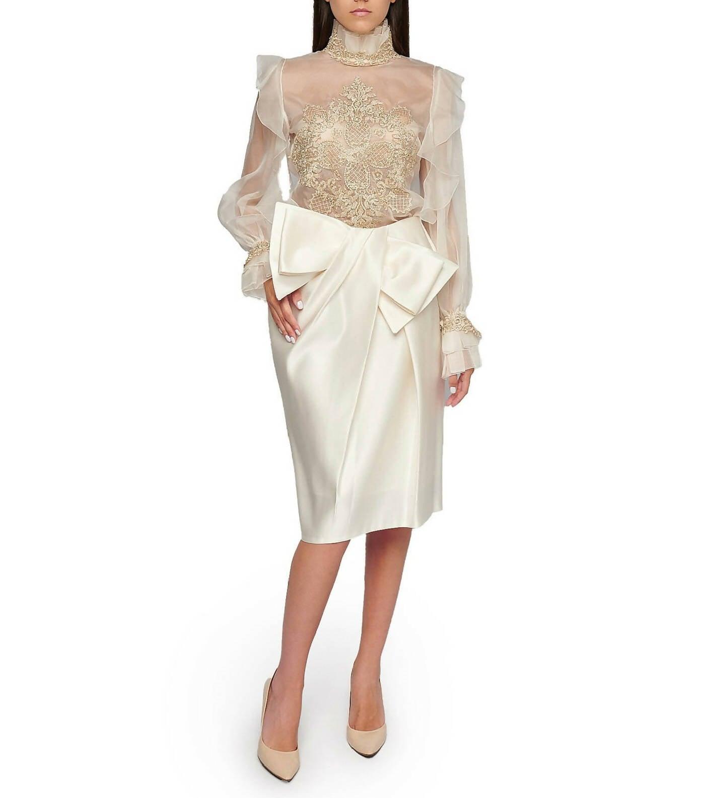 MAISON SOPHY G 1994-skirt-w Silk And Satin Skirt With Front Bow in ...