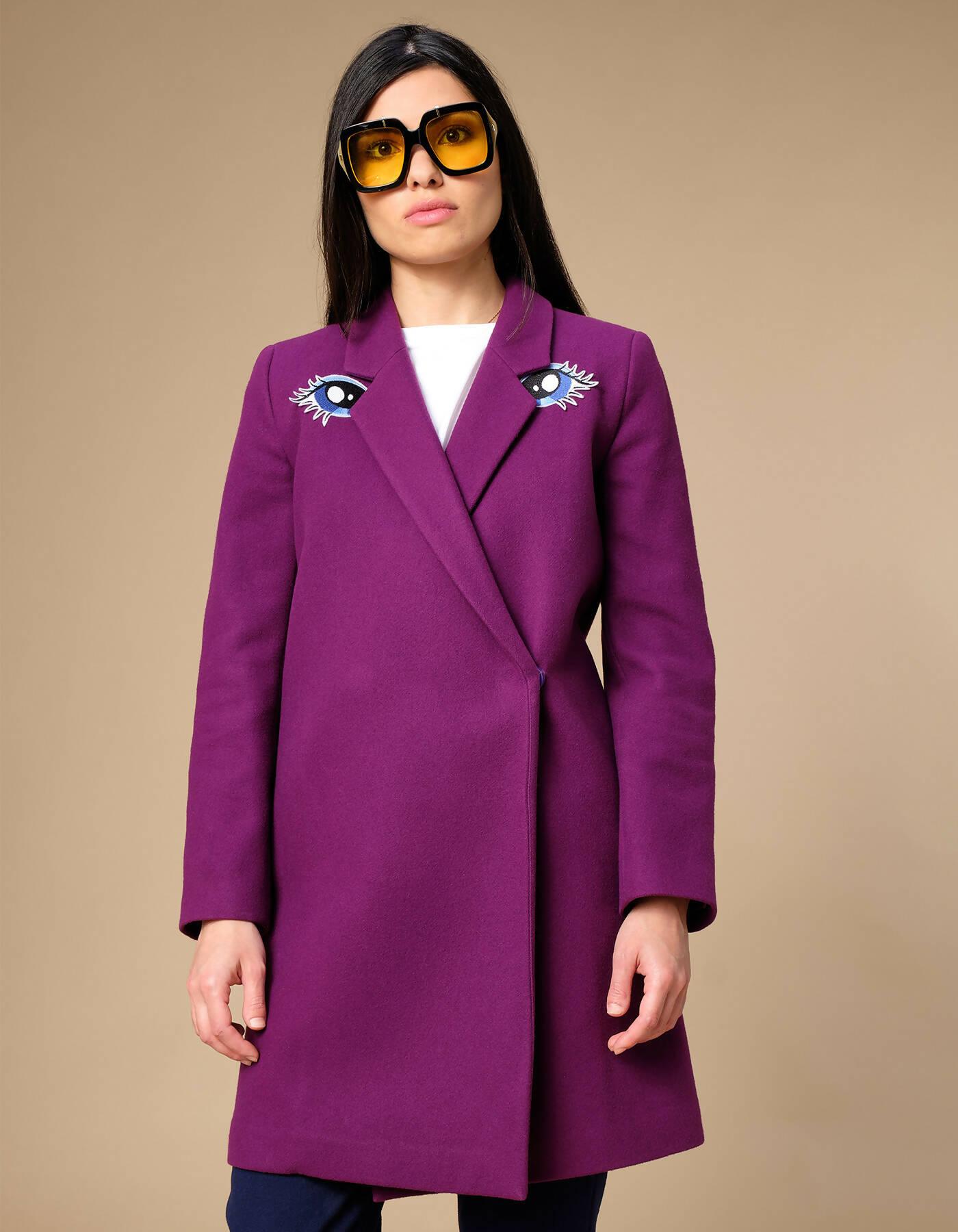 StillSveta Purple Wool Coat With Blue Eyes Embroidery | Lyst