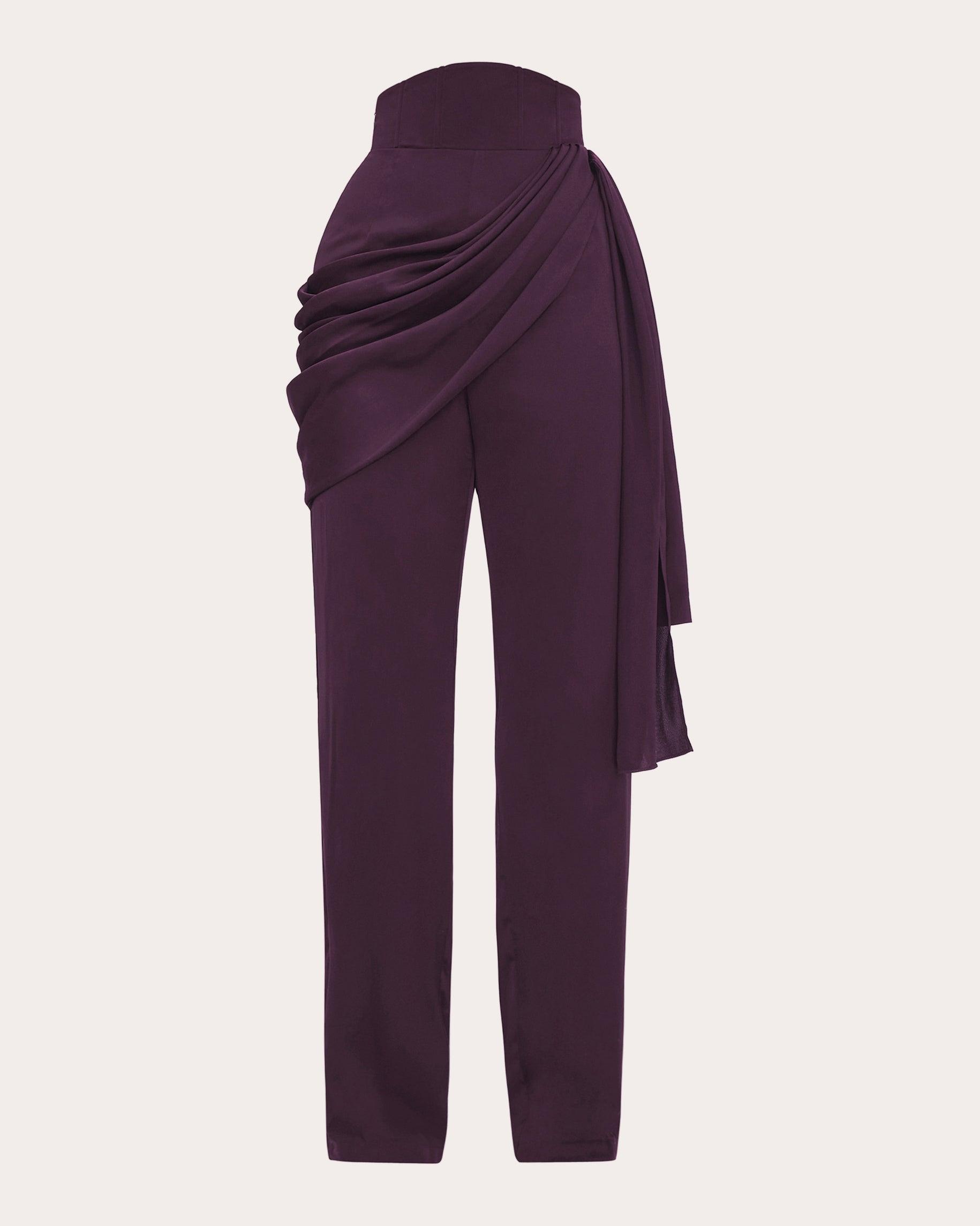 Andrea Iyamah Loti Draped Corset-Detail Satin Pants in Purple | Lyst
