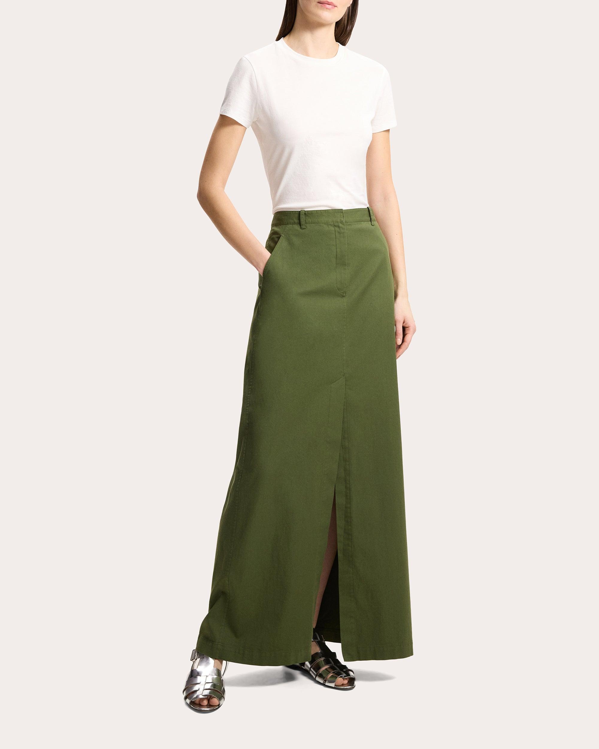 Theory Front Slit Maxi Skirt in Green | Lyst