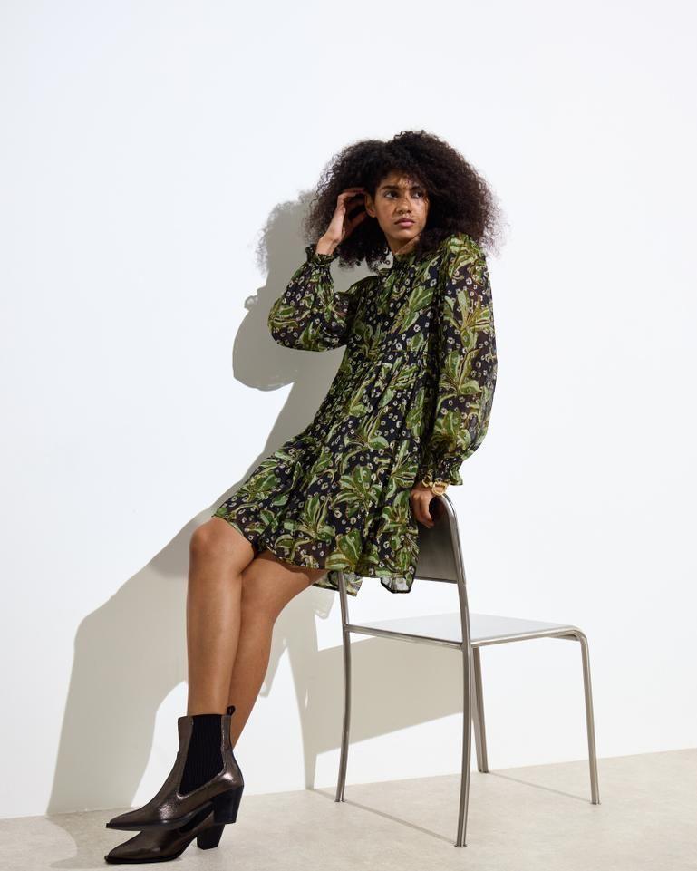 Oliver Bonas Palm Tree Mini Dress in Black | Lyst