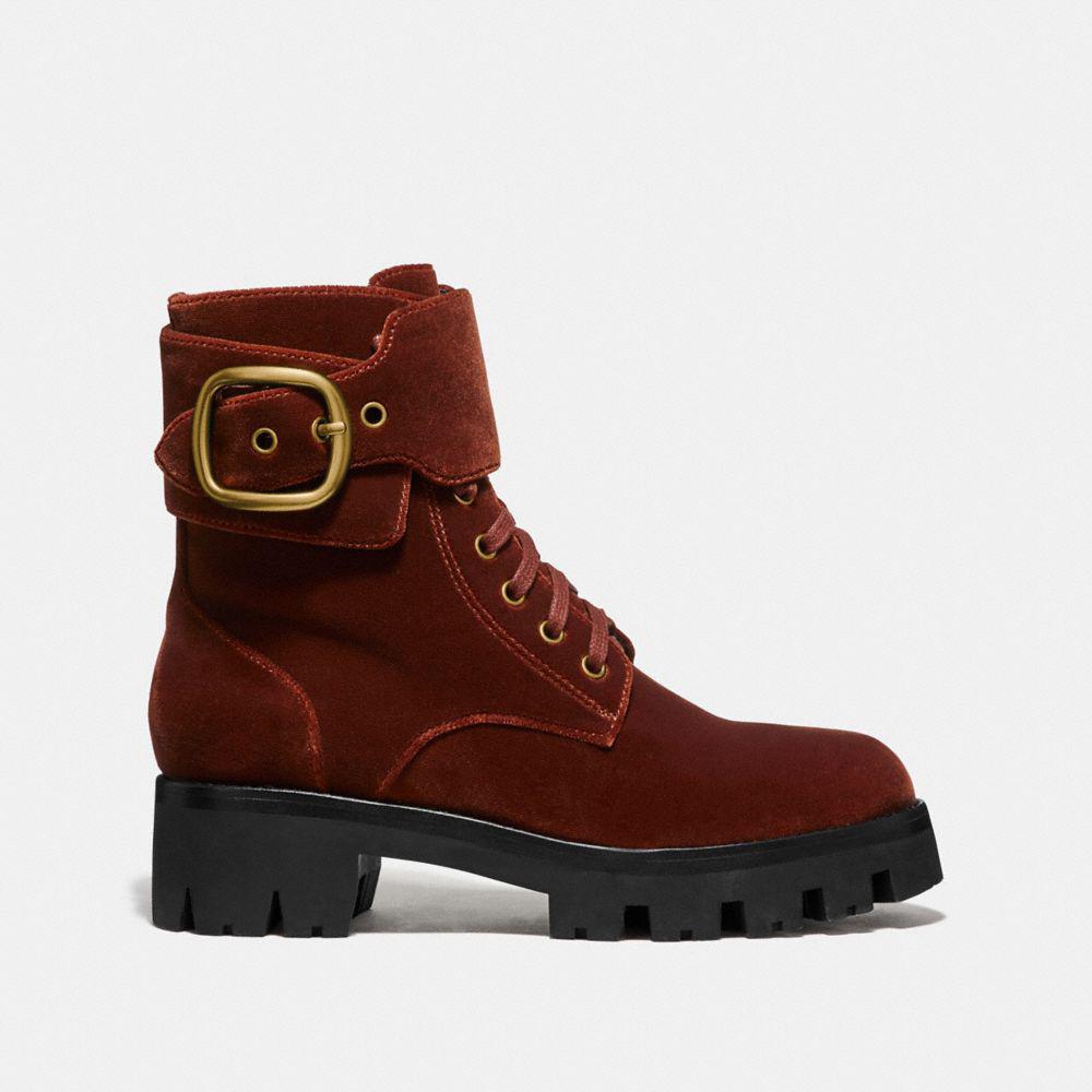 COACH Velvet Lucy Lace Up Bootie in Brown - Lyst