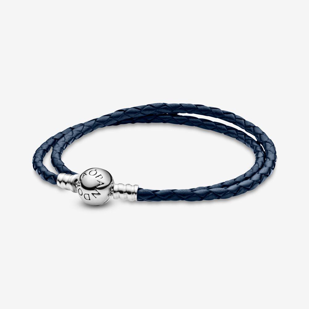 PANDORA Moments Dark Blue Double Woven Leather Bracelet | Lyst UK