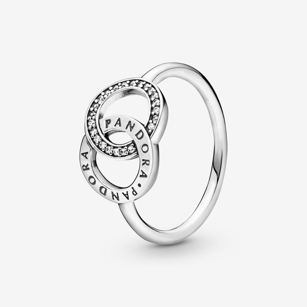 PANDORA Entwined Circles Logo & Sparkle Ring in Metallic | Lyst
