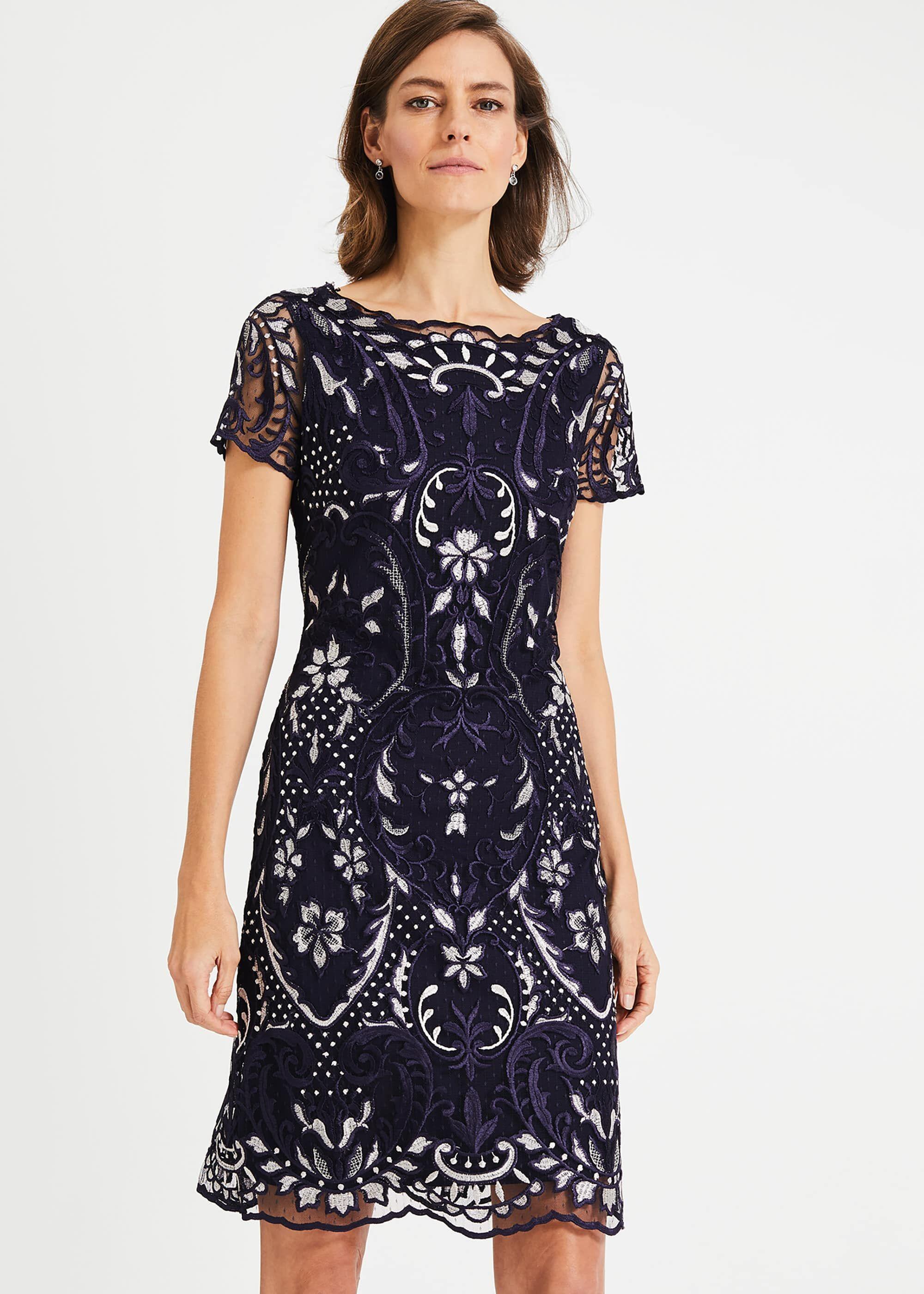 Phase Eight Lace Lizzy Embroidered Dress in Navy/Ivory (Blue) - Lyst
