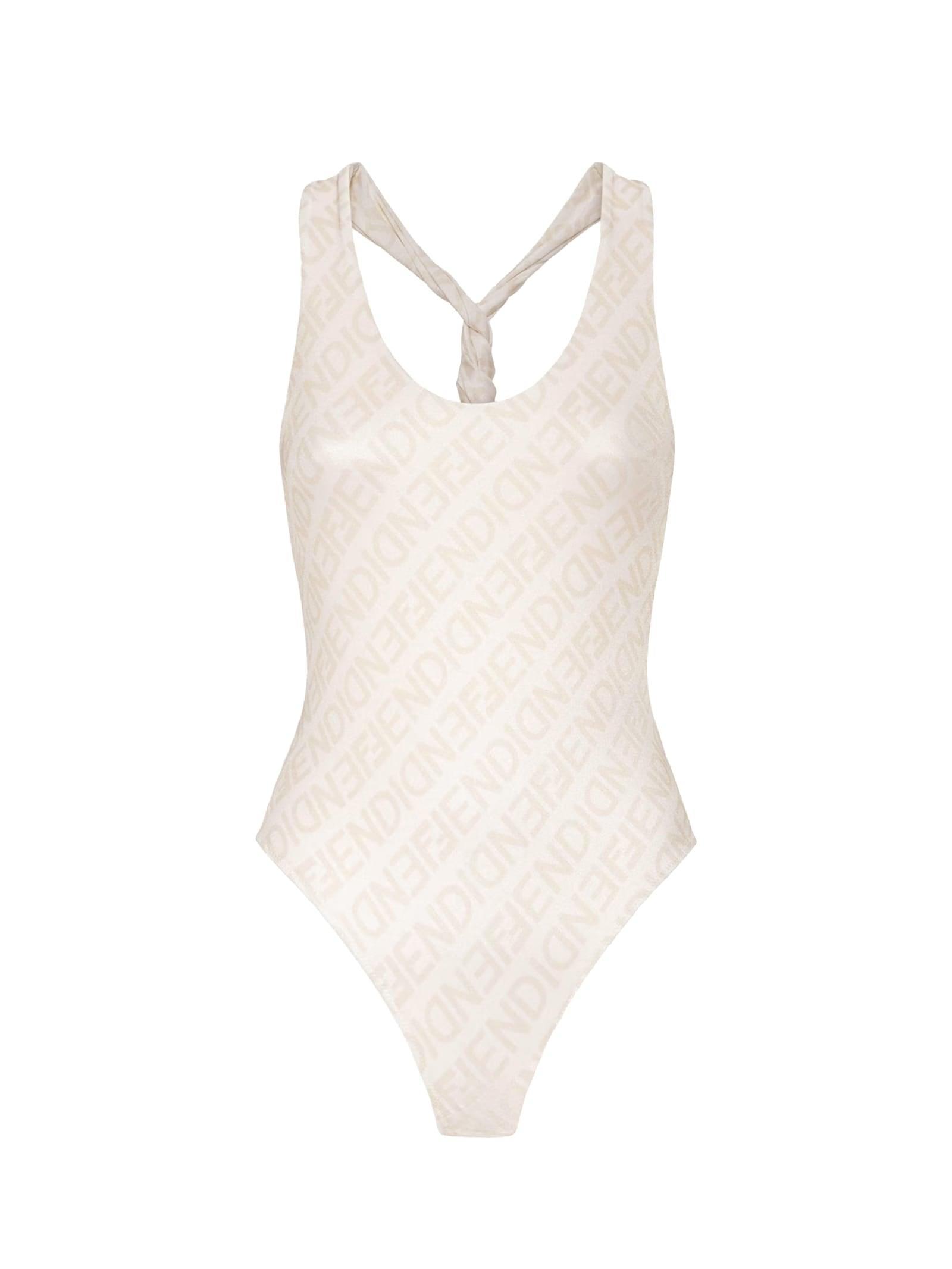 Fendi Logo Swimsuit in White | Lyst