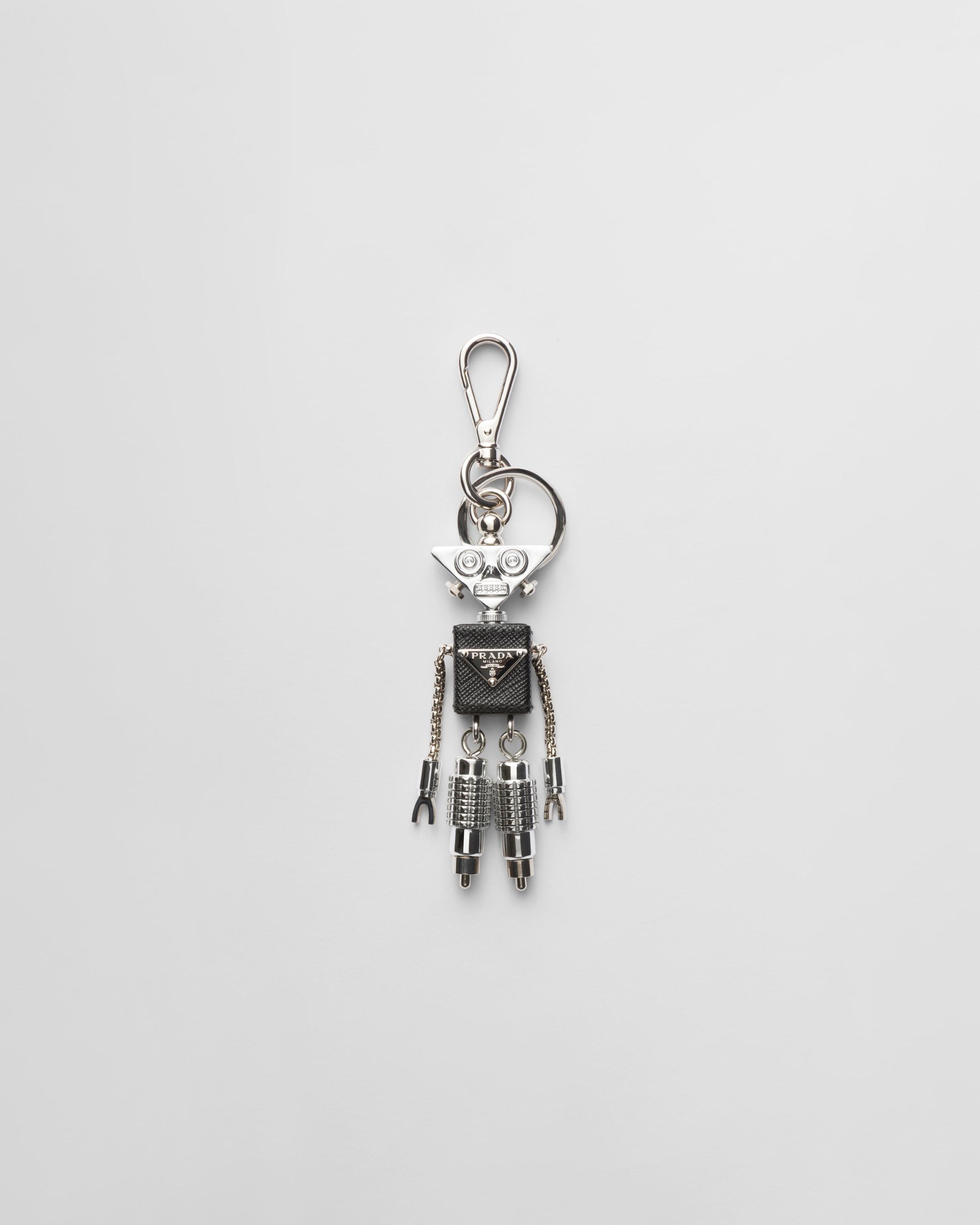 Prada Saffiano Leather Robot Trick Keychain in White for Men | Lyst