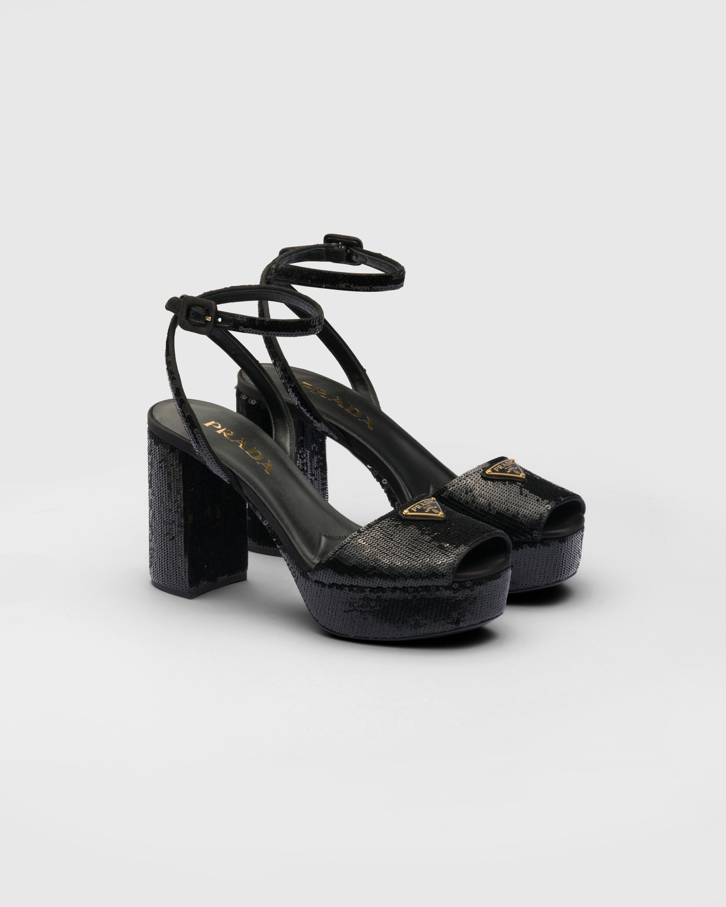 Prada Sequined Satin Platform Sandals in Black | Lyst