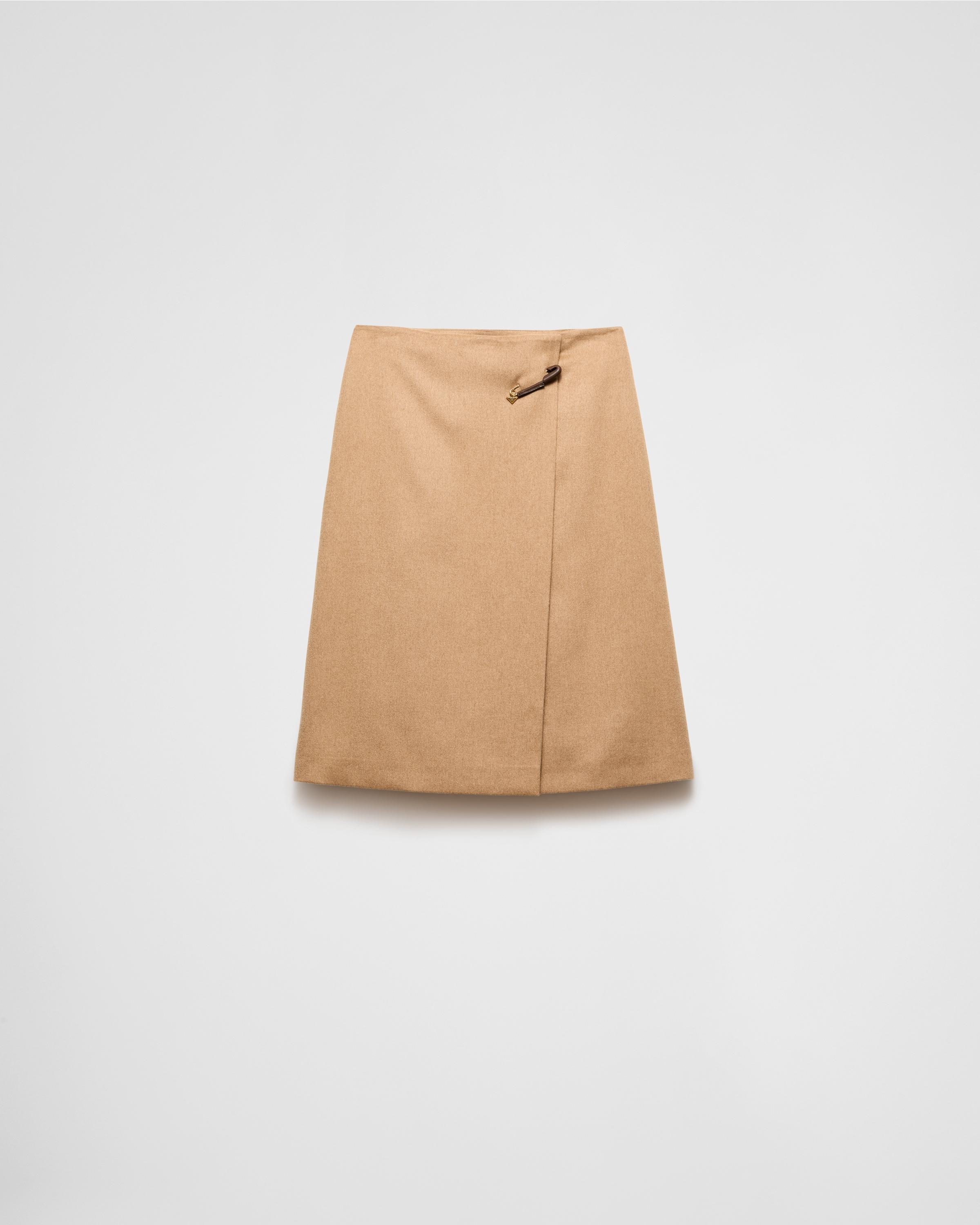 Prada Camel-Hair Midi Skirt with Belt in White | Lyst
