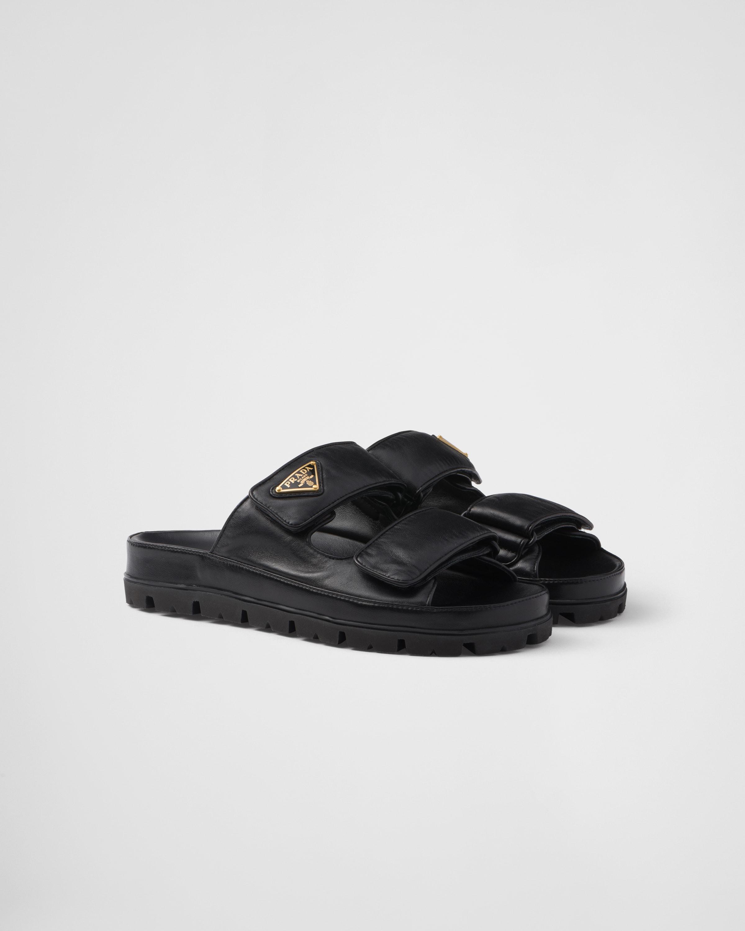 Prada Nappa Leather Slides in Black | Lyst