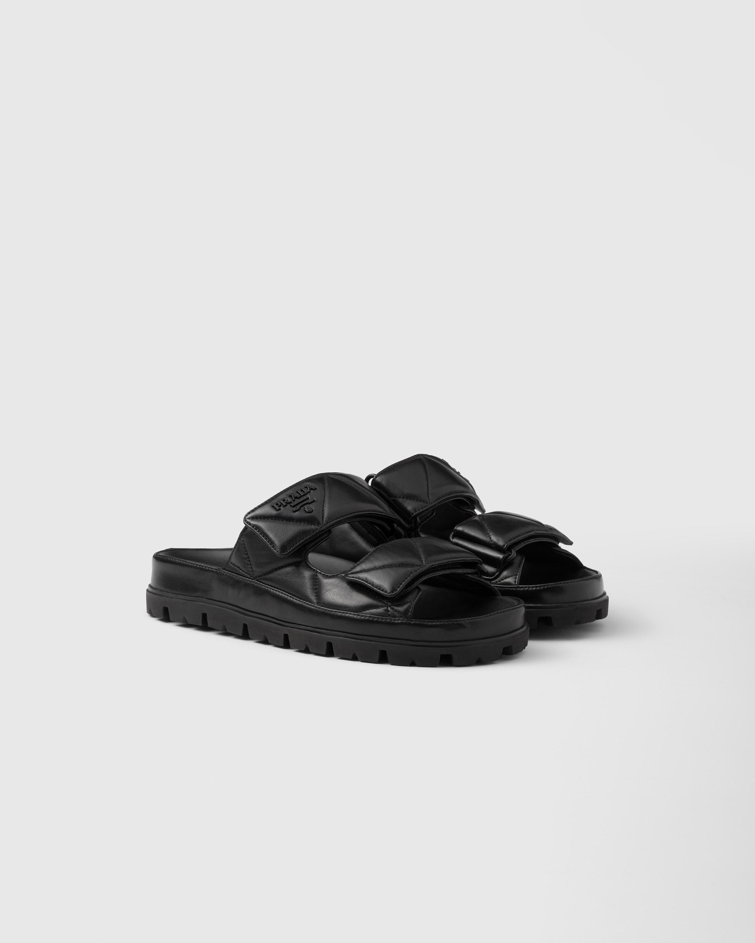 Prada Padded Nappa Leather Sandals in Black | Lyst