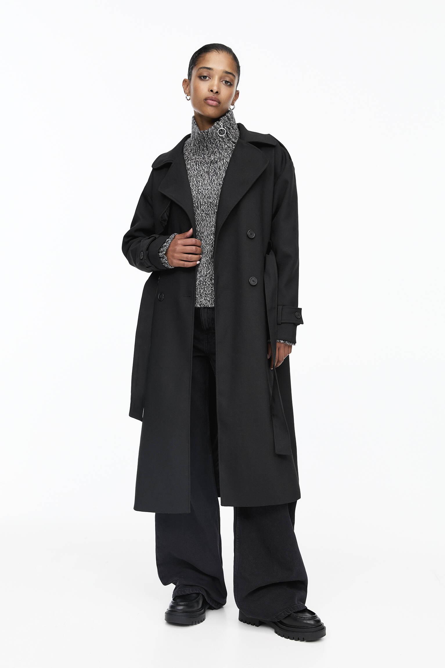 Pull&Bear Trench Coat With Belt in Black | Lyst UK