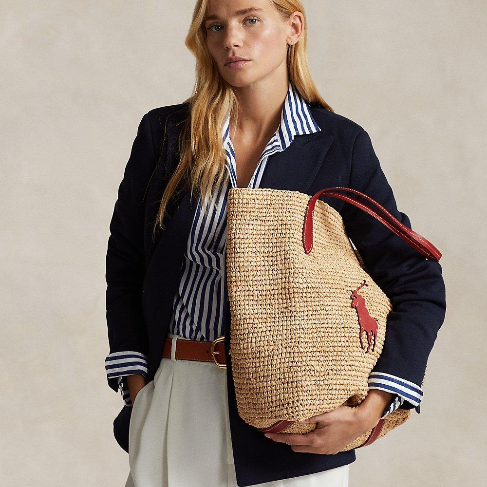 Ralph Lauren Big Pony Raffia Large Tote in Black | Lyst