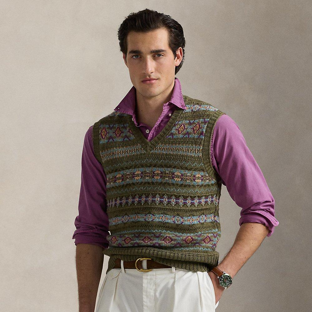 Ralph Lauren Fair Isle Linen-blend Jumper Waistcoat in Green for Men | Lyst