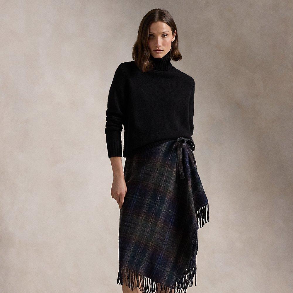 Polo Ralph Lauren Fringe-trim Plaid Wrap Skirt in Black | Lyst