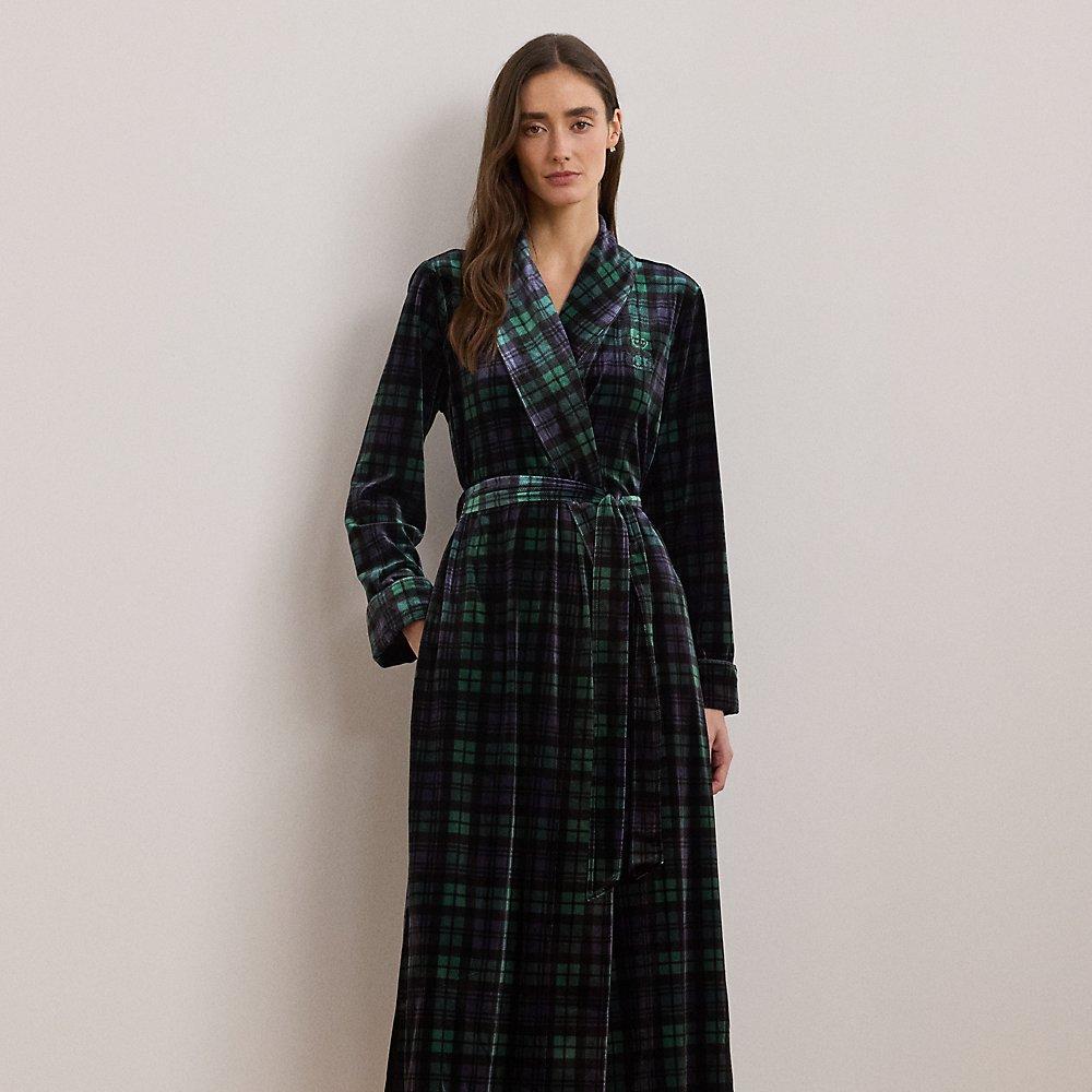 Ralph Lauren Ralph Lauren Plaid Velvet Long Shawl-collar Robe in Black ...