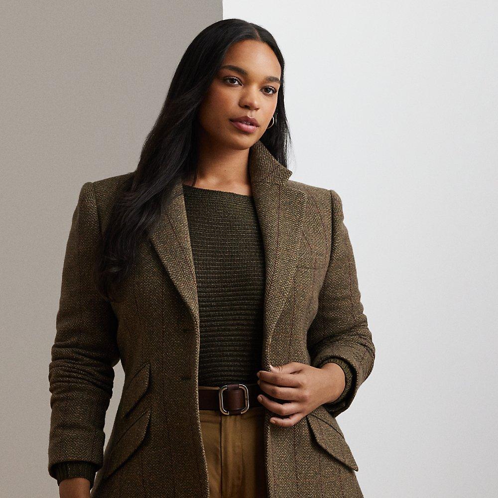 Ralph Lauren Curve - Wool-blend Herringbone Tweed Blazer in Brown | Lyst