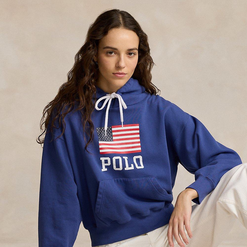 Polo Ralph Lauren Logo Flag Oversize Fleece Hoodie in Blue | Lyst UK