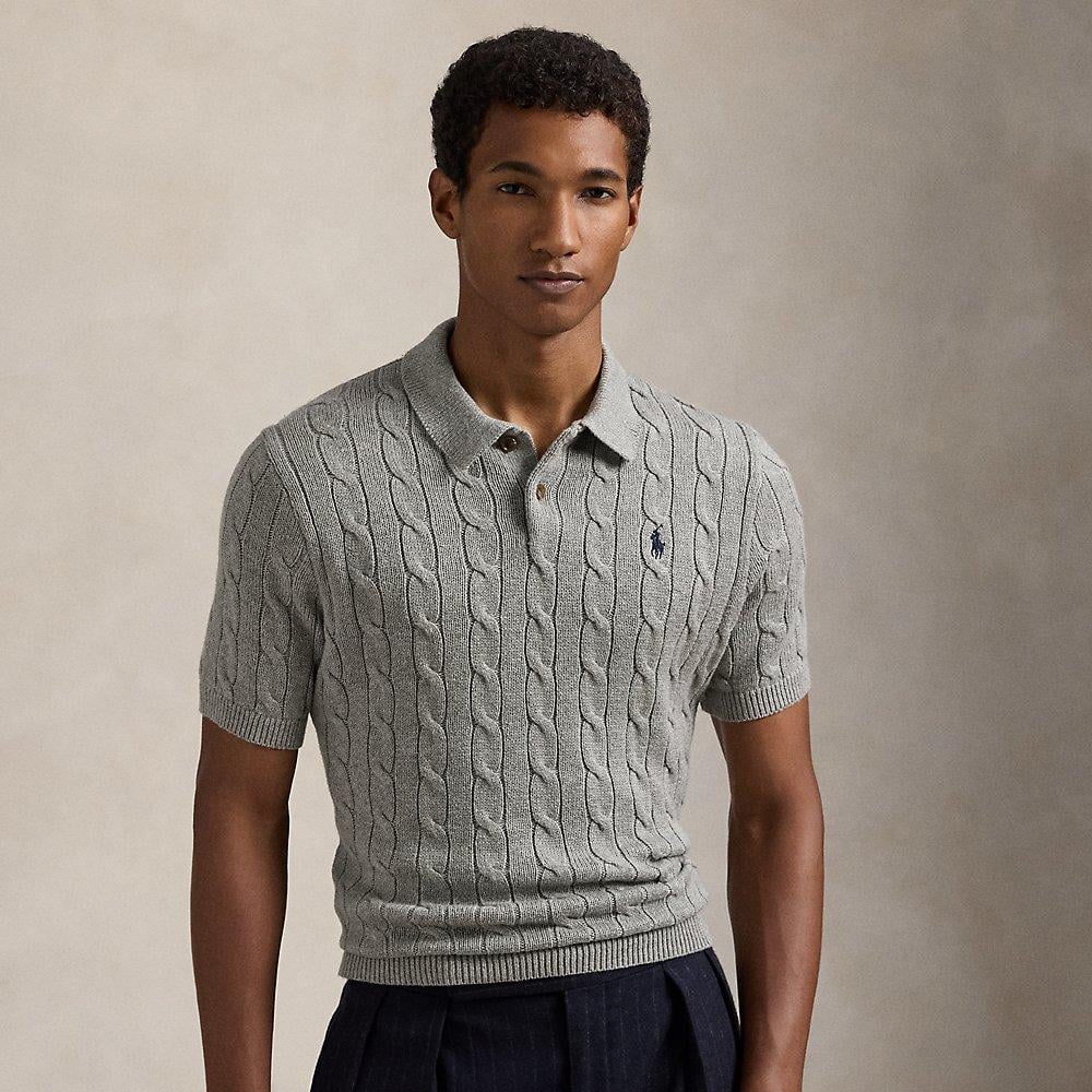 Ralph Lauren Cable-knit Cotton Polo-collar Sweater in Gray for Men | Lyst