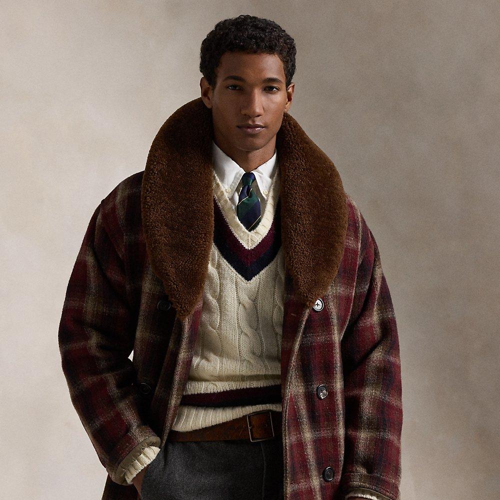 Polo Ralph Lauren Shearling-collar Plaid Wool Ranch Coat in Brown for ...
