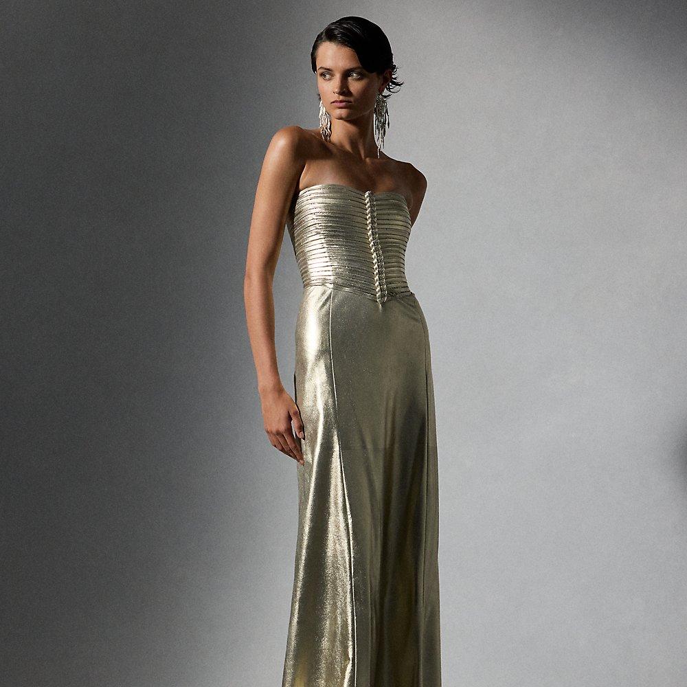 Ralph Lauren Kaylen Laminated Suede Evening Dress in Green | Lyst