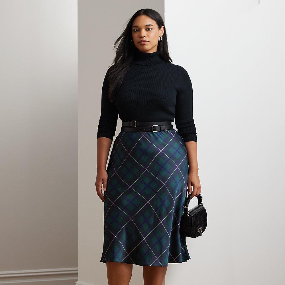 Ralph Lauren Ralph Lauren Plaid Satin Charmeuse Midi Skirt in Black | Lyst